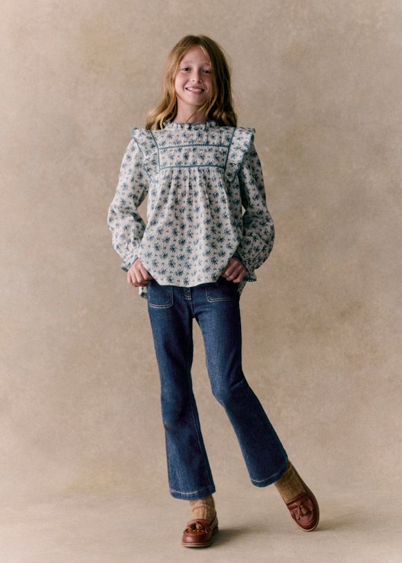 Colombe Blouse - Blue Flowers - Organic cotton - organic textile - Sézane