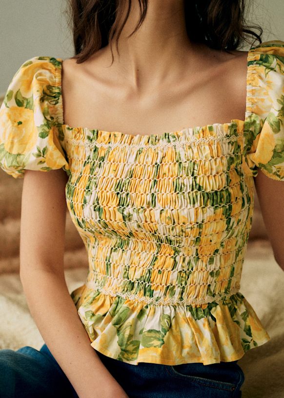 Charlyne Blouse - Andriane Yellow Print - Organic Cotton - Octobre Éditions