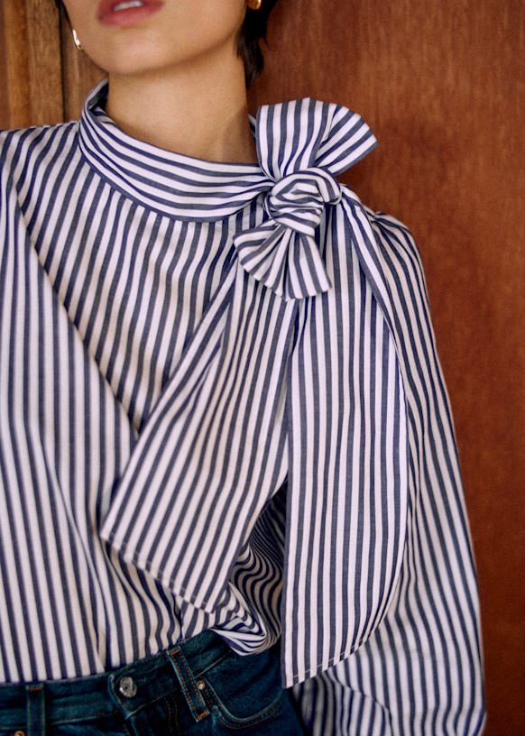 Camisa Coleta - Sézane x MDLO - Riscas cru azul - Algodão orgânico ...