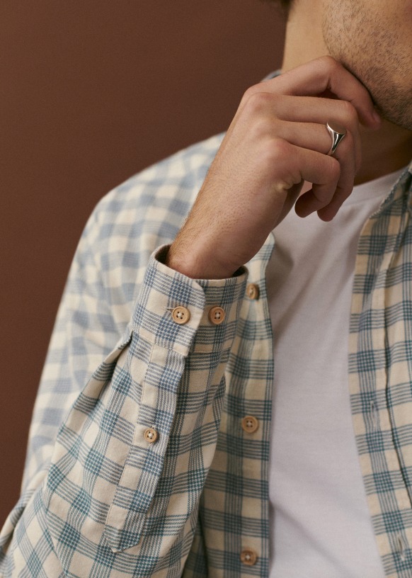 Checked Flannel Charlie Shirt - Gray / Ecru - Organic Cotton - Sézane
