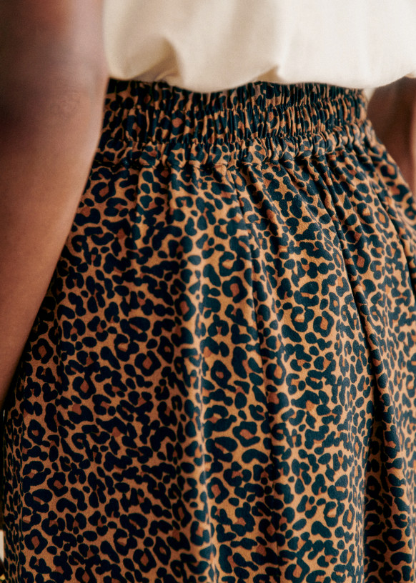 Jupe Tan - Leopard brun - Viscose - Sézane