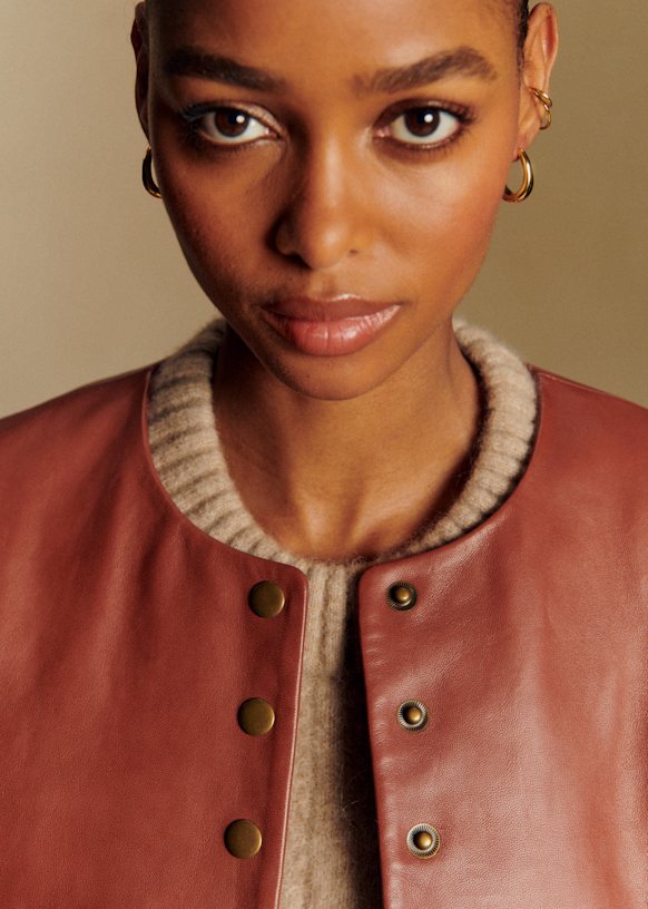 Marlys Jacket - Chestnut - Lamb leather - Sézane