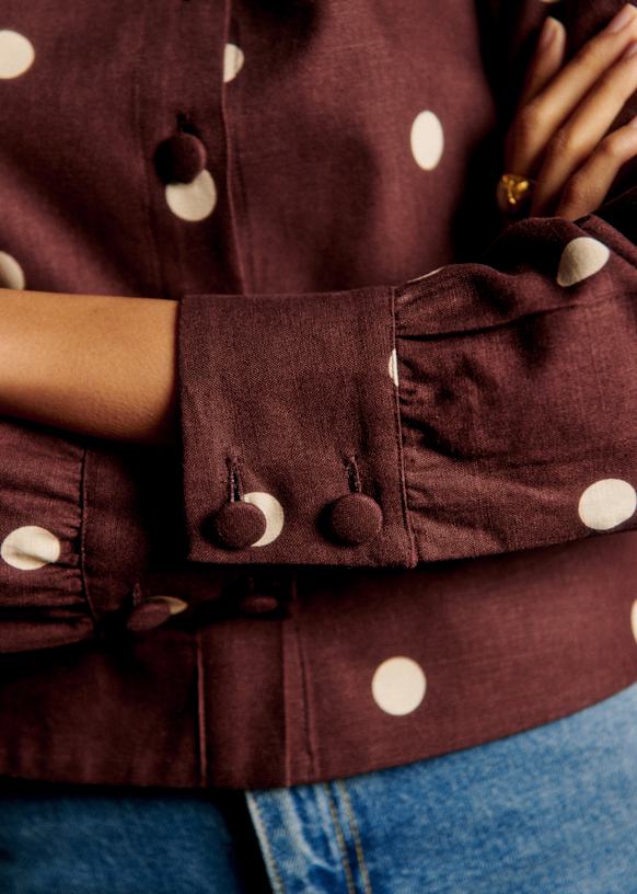 Lorenza Blouse - Ecru Polka Dots on Chocolate Print - Linen - Sézane