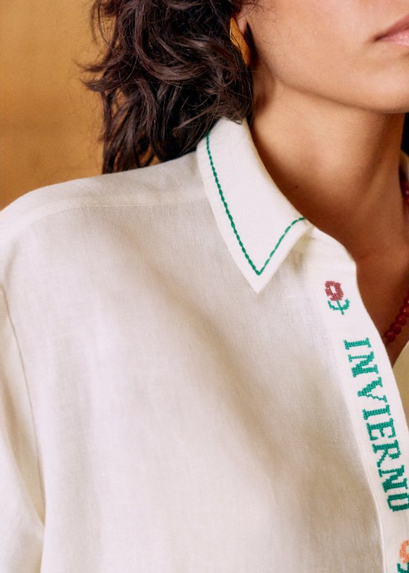 Maxima Shirt - Sézane x Lucia Vergara - Ecru with Embroidery - Organic ...