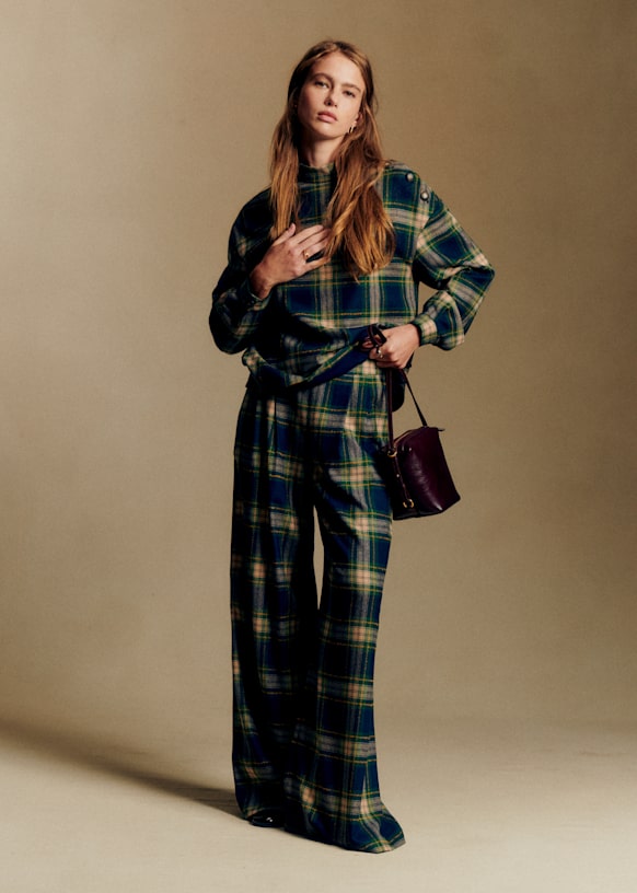 Ozalée Blouse - Green and blue check - Viscose ECOVERO™ LENZING™ - Octobre Éditions