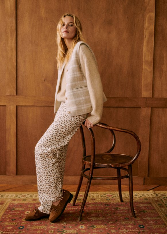 Veste Fred - Carreaux Bleu et Ecru - Polyester recyclé - Sézane