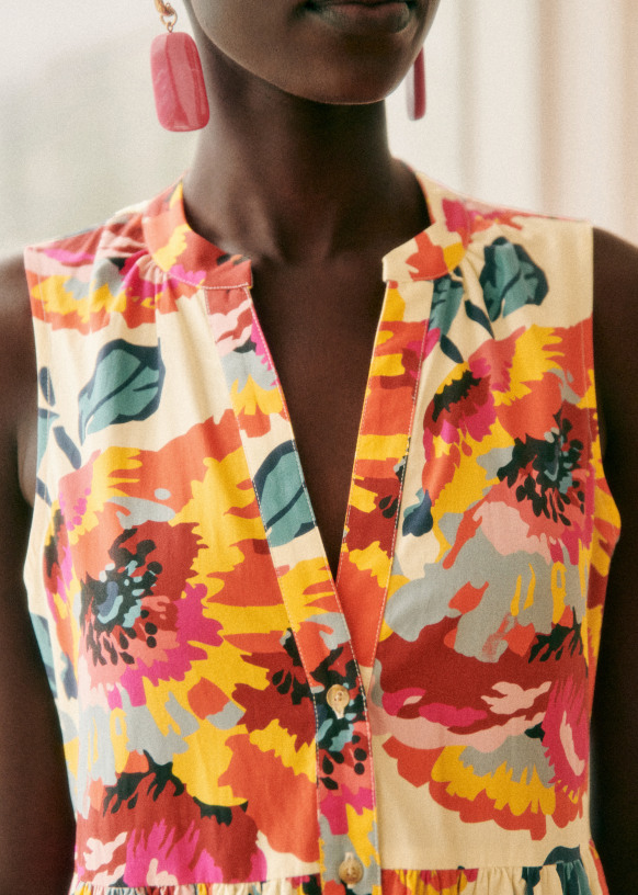 Robe Clari - Sézane x Momonì - Maxi Fleurs Fond Ecru - Coton biologique ...