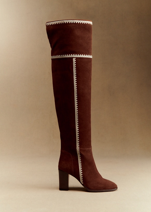 Nadia Thigh High Boots - Sézane x Baziszt - Chocolate with Ecru ...