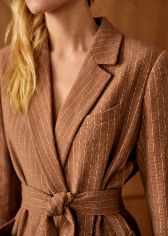 Beryn Jacket - Ecru / Brown Stripes - Recycled wool - Octobre Éditions