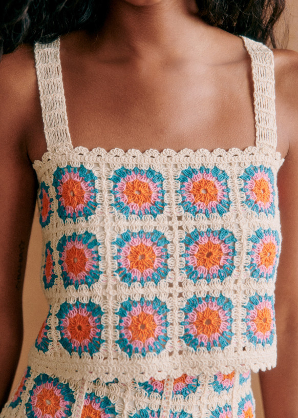 Salsa Top - Blue and pink with ecru crochet - Recycled polyester ...