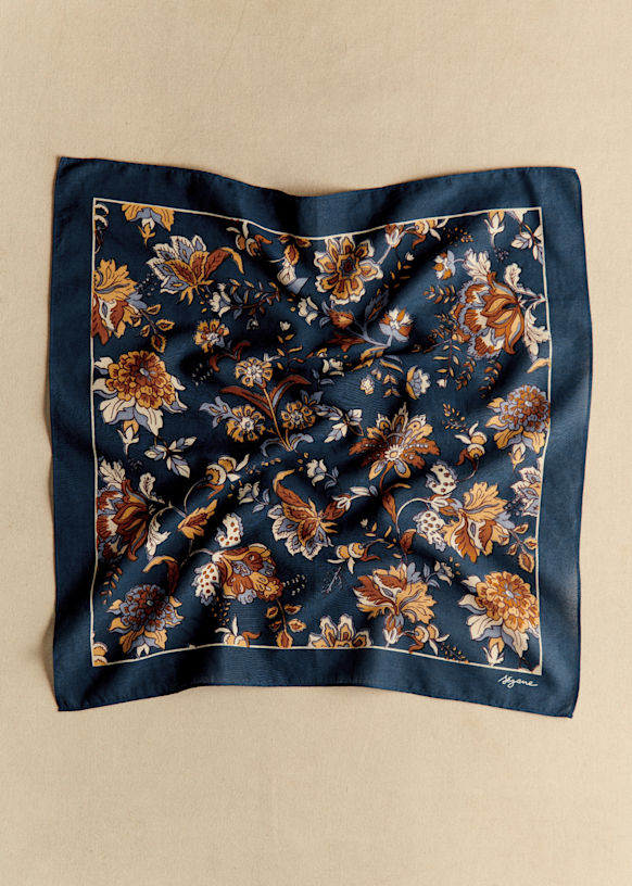 Gaston Scarf - Vintage Blue and Navy Sara Print - Organic Cotton - Sézane