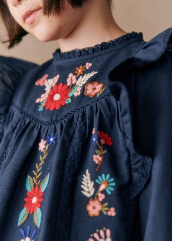 Coline Blouse - Navy / Anthemis embroidery - 0rganic cotton - textile ...