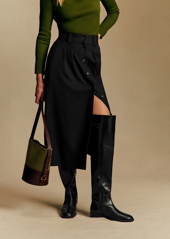 Lise Thigh-High Boots - Glossy Black - Bovine leather - Sézane