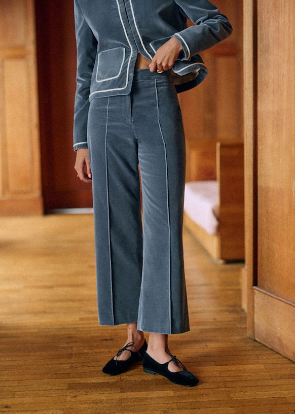 Pantalón Ramiro - Sézane x MDLO - Terciopelo azul pizarra - Algodón ...