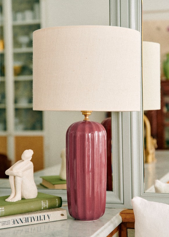 Traviata lamp large version - Raspberry - Dolce lampshade - Jute Burlap ...