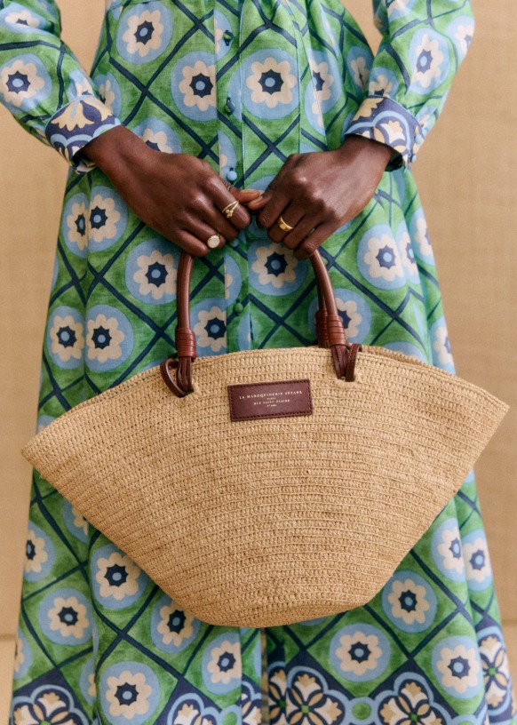 Justine Basket - Raffia Embroidery Multicoloured Flowers - Raffia ...