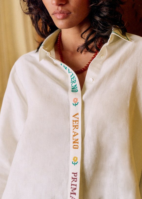 Maxima Shirt - Sézane x Lucia Vergara - Ecru with Embroidery - Organic ...