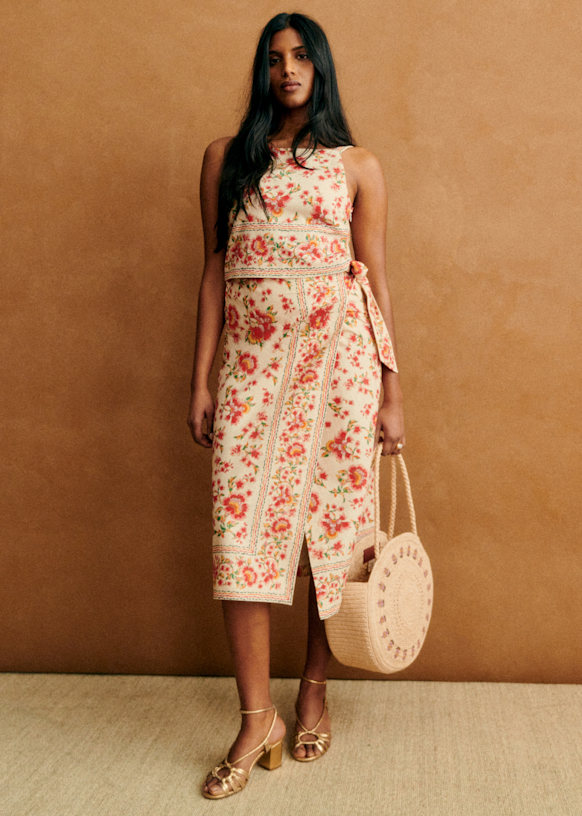 Rock Manola - Druck Fiori Rossi - Leinen - Sézane