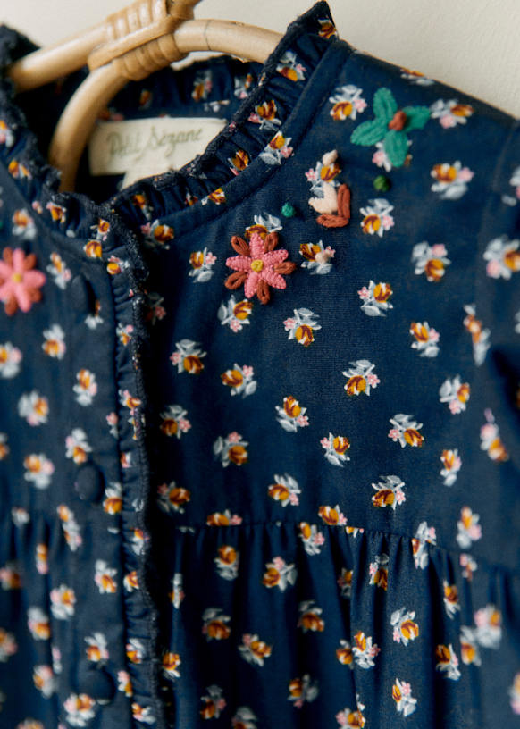 Romy Dress - Marine / Fleurs Noisette - Organic cotton - organic ...