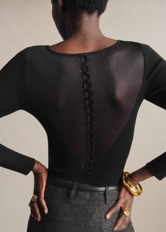 Cassie Bodysuit - Black - Merino Wool - Sézane