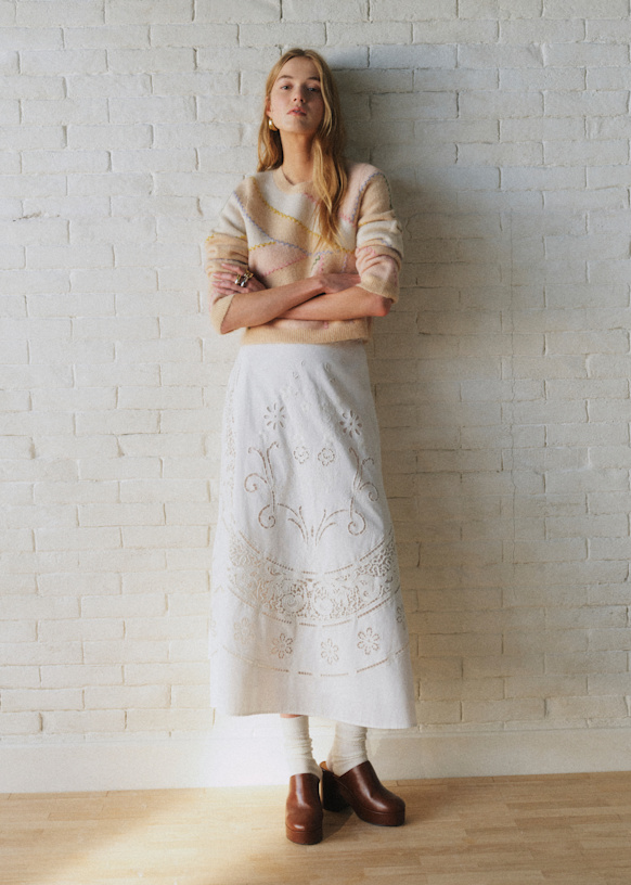 Solya Skirt - Sézane x SEA NY - Plain Ecru Embroidery - Organic Cotton ...
