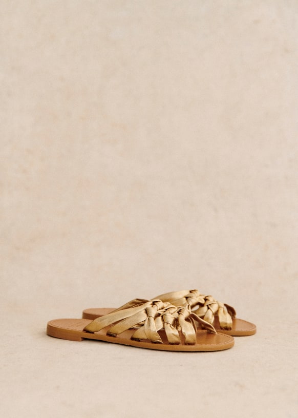 Ines Low Mules - Gold - Smooth metallic-effect sheepskin leather - Sézane