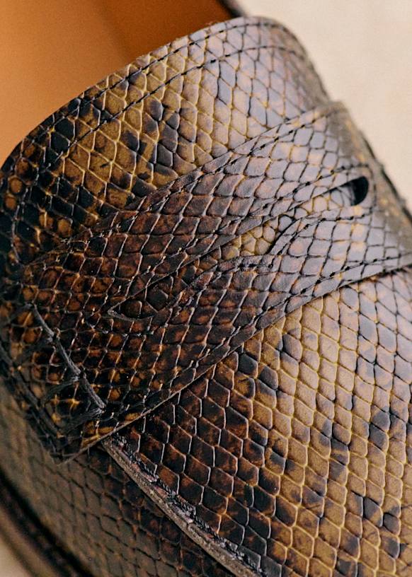 Andrea Loafers - Khaki python print - Bovine leather - Octobre Éditions
