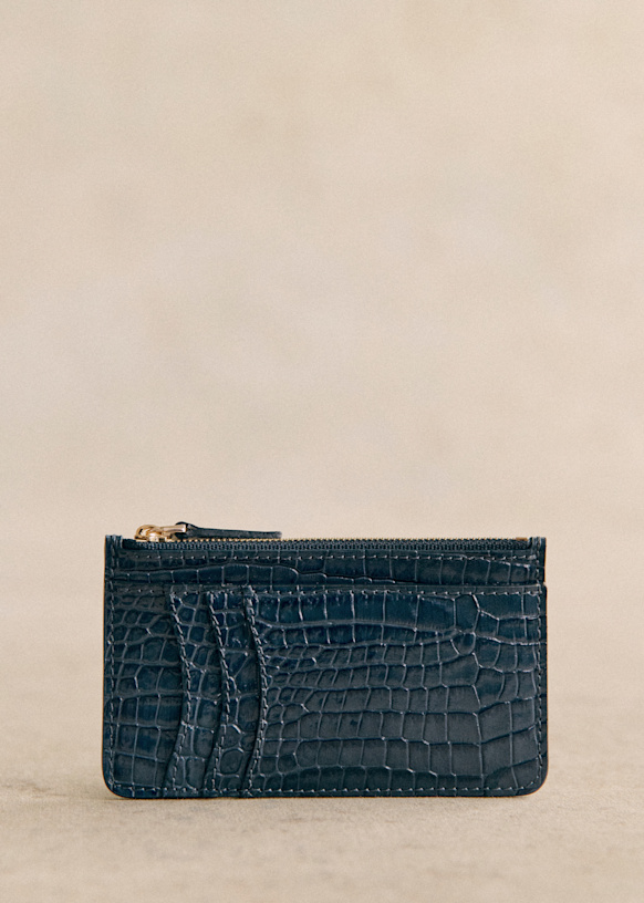 Alfred Large Card Holder - Denim Croco - Bovine leather - Sézane