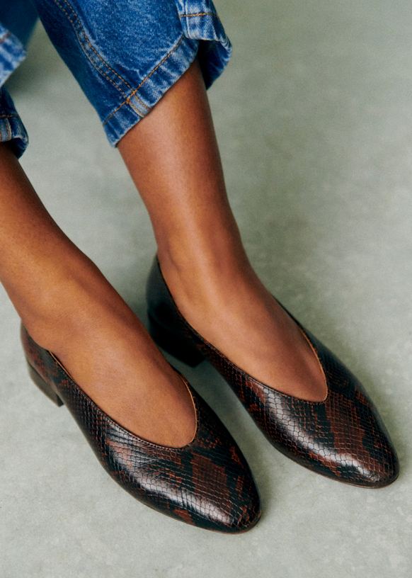 Matilda Low Ballerinas - Brown Python Print - Bovine leather - Sézane