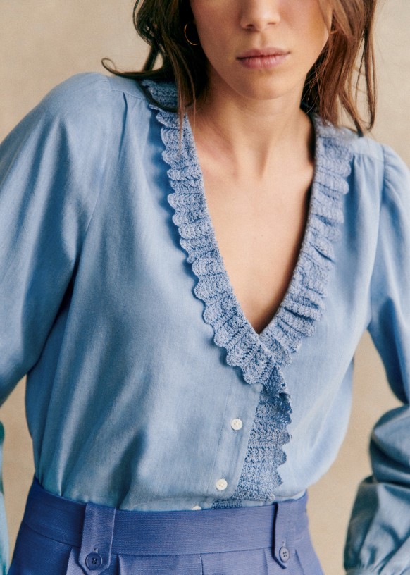Rosine Shirt - Olive Green - Silk - Sézane