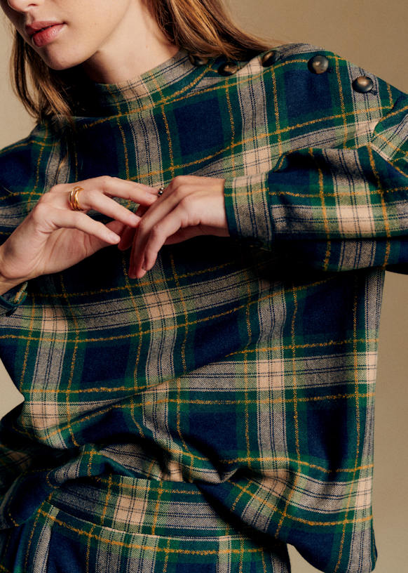 Ozalée Blouse - Green and blue check - Viscose ECOVERO™ LENZING™ - Sézane