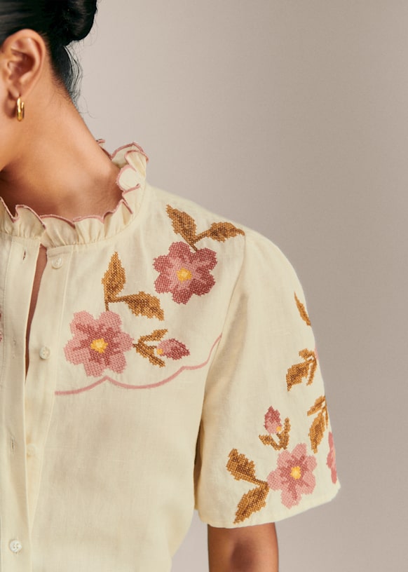 Diane Blouse - Ecru with Contrasting Flower Embroidery - Solidarity ...