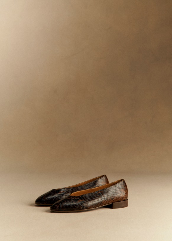 Matilda Low Ballerinas - Brown Python Print - Bovine leather - Sézane
