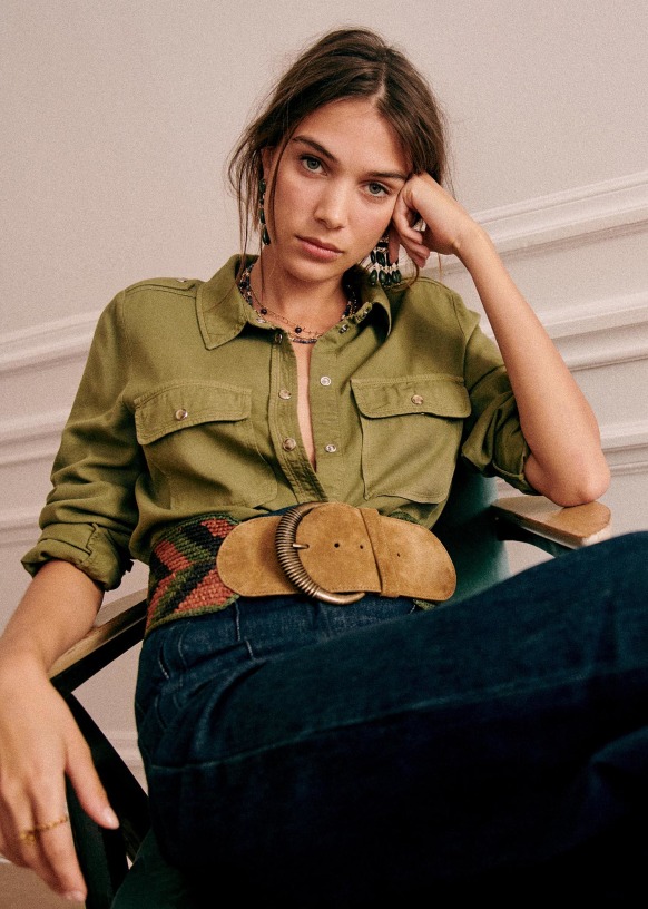 Davina Shirt - Olive Green - Cotton - Sézane