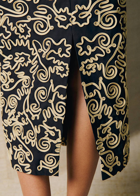Myda Dress - Black with Cream Dori Embroidery - Organic cotton ...