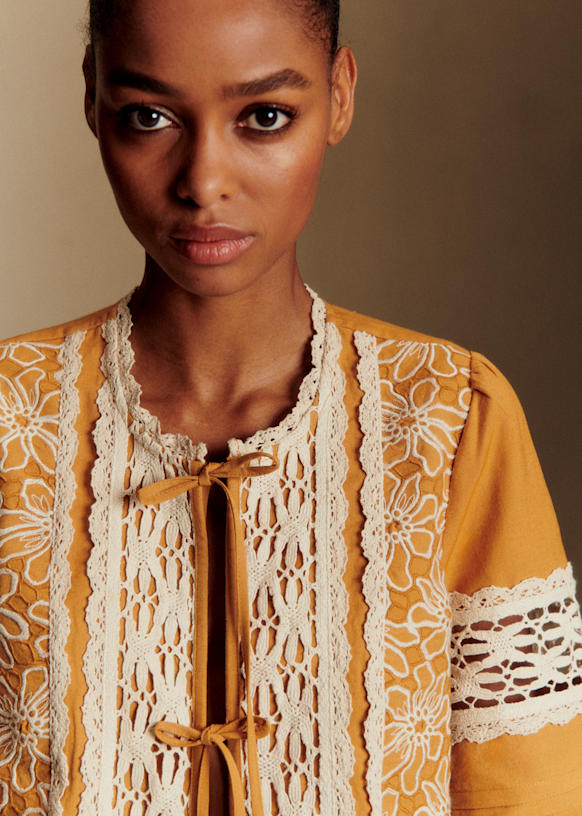 Hemd Stéphanie - Creme Hintergrund Honig - Bio-Baumwolle - Octobre Éditions