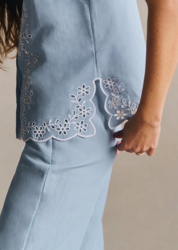Isea Shirt - Vintage Blue with Contrasting Ecru Embroidery - Organic ...