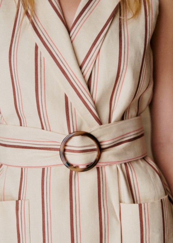 Antonina Jacket - Stripes Beige Pink Brown - Linen - Sézane