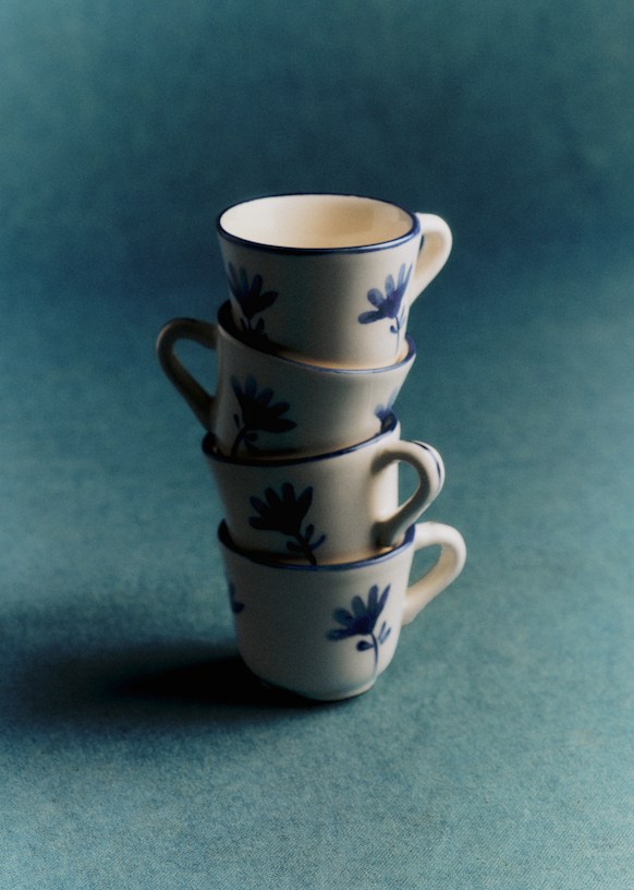 Set of 4 espresso cups - Little Flower - Storm Blue - Ceramic - Sézane