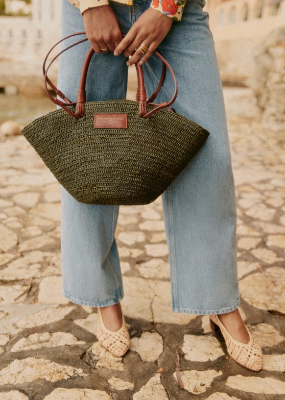 Justine Basket - Raffia Embroidery Multicoloured Flowers - Raffia ...