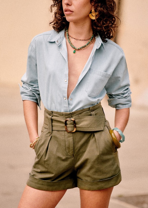 Rome Shorts - Blue / White Jacquard - Cotton - Sézane