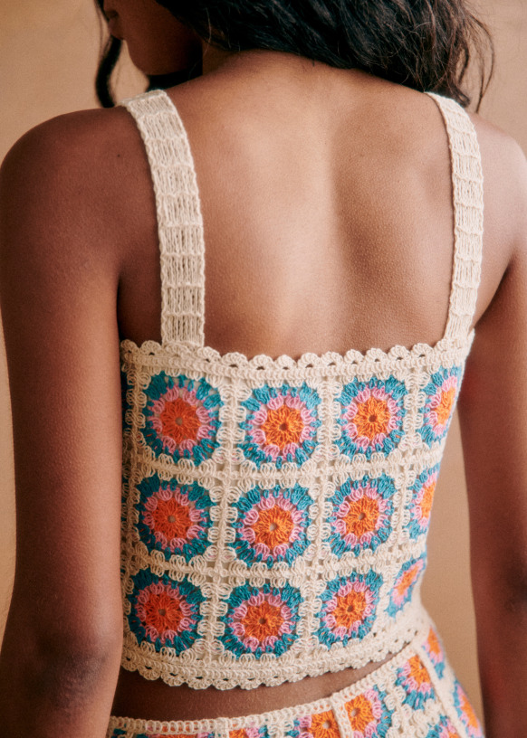 Salsa Top - Blue and pink with ecru crochet - Recycled polyester ...