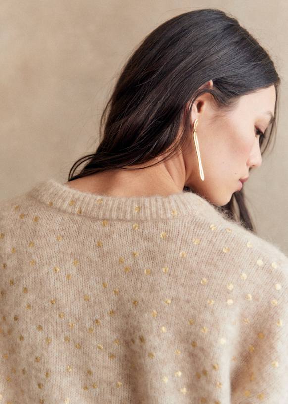 Talitha Cardigan - Beige Marl Gold Spots - Kid mohair - Sézane