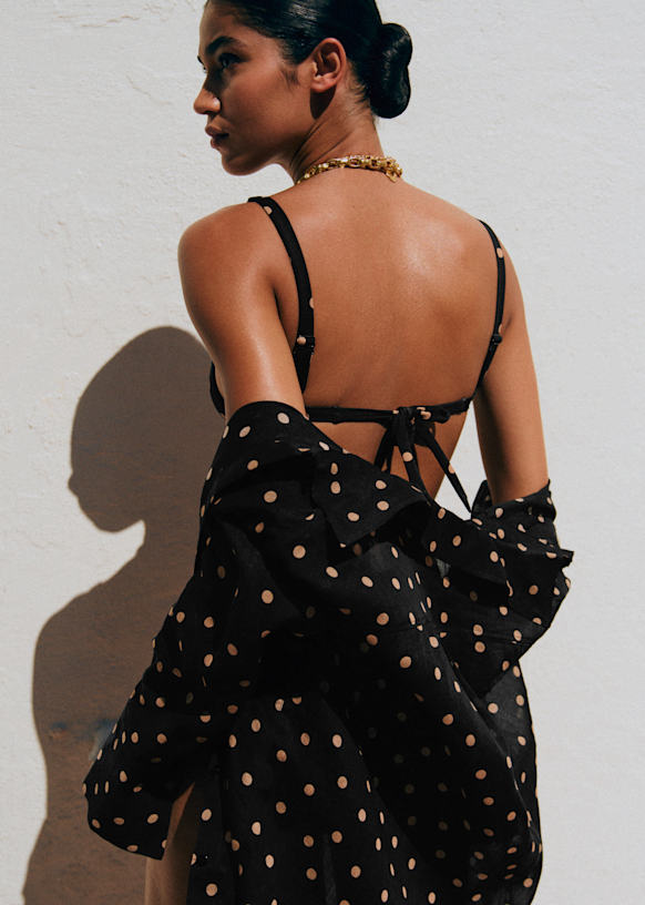 Éclat Triangle Bikini top - Sézane x Ysé - Beige Polka Dots Black ...