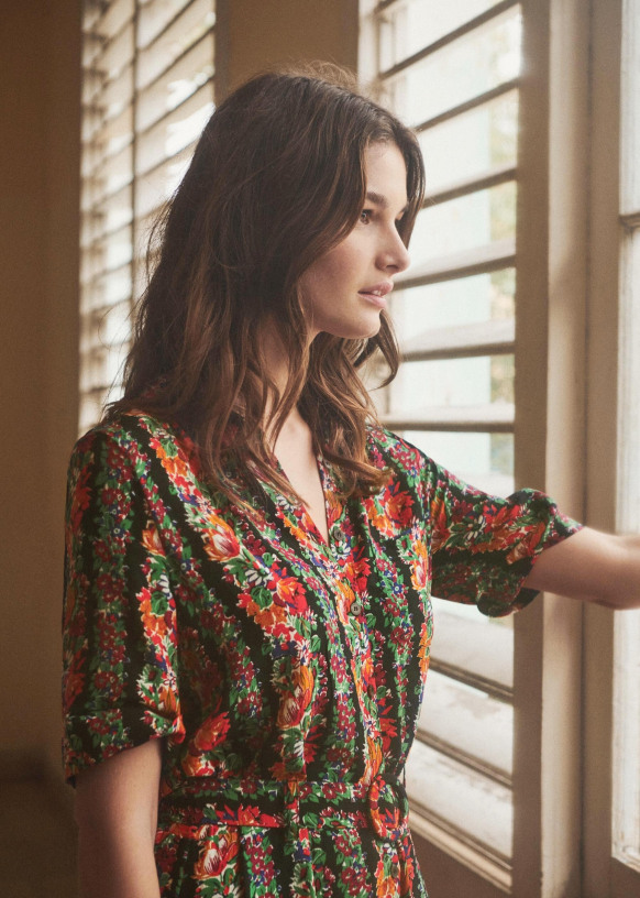 Lexia dress - Cotton Satin Rose Bouquet - Silk - Sézane