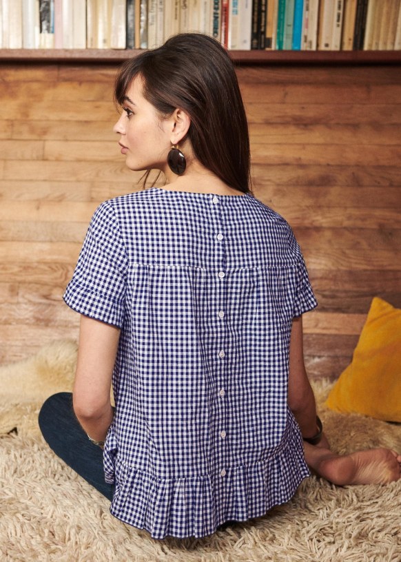 Blouse Alix. - Blue Gingham - Cotton - Sézane