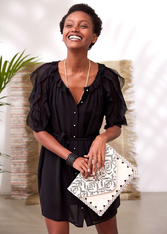 Jason Clutch - Ecru Black - Textile - Sézane