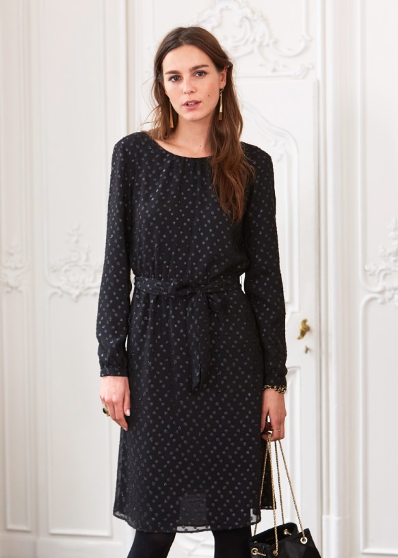 Bridget Dress. - Black Satin - Polyester - Sézane