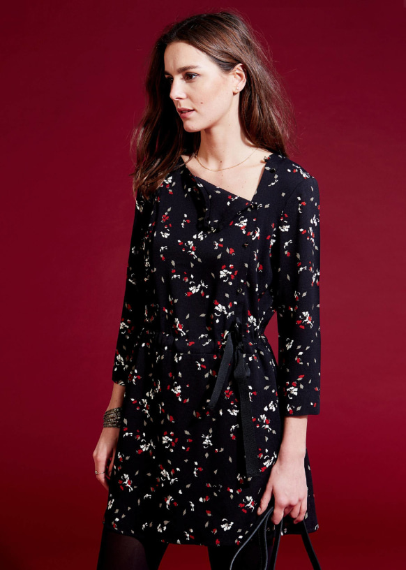 Kleid Irina - Schwarze Blumen - Polyester - Sézane