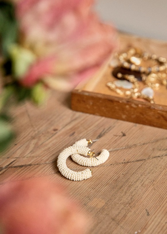 Tamara Hoop Earrings - White - Beads - Sézane